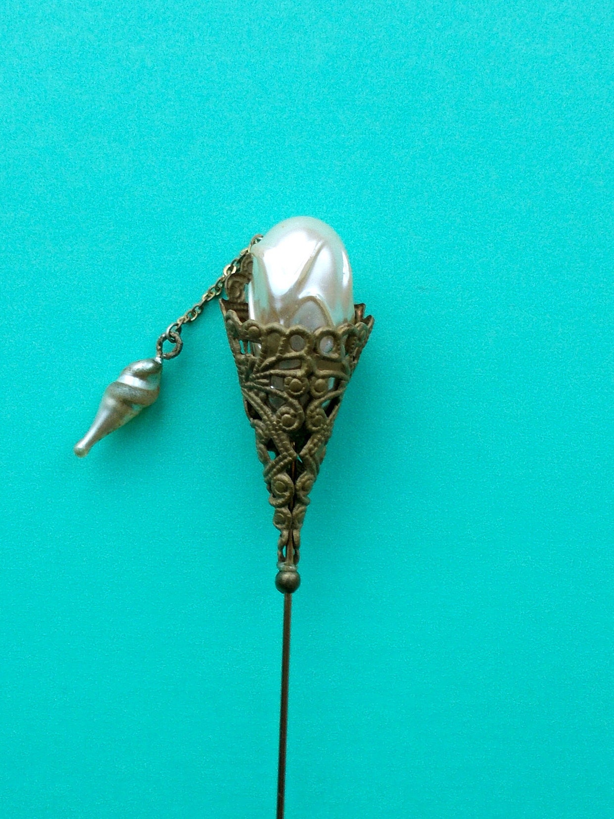 Hatpin Hat Pin Handmade Vintage Faux Pearl Bead And Filigree Finding 6