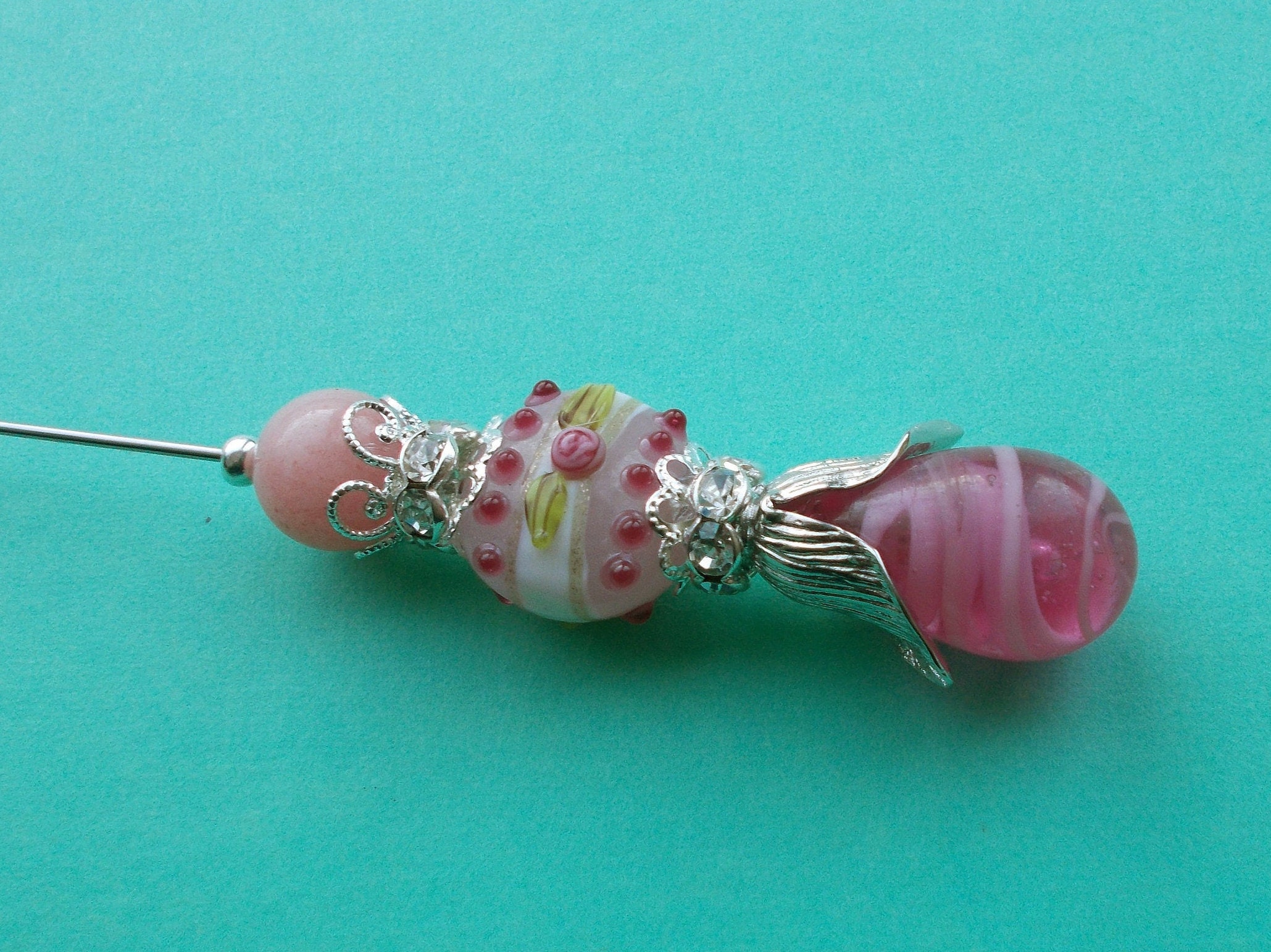 Vintage Pink Decorative Glass Bead /Silver Colour Finding 7.5 inch ...