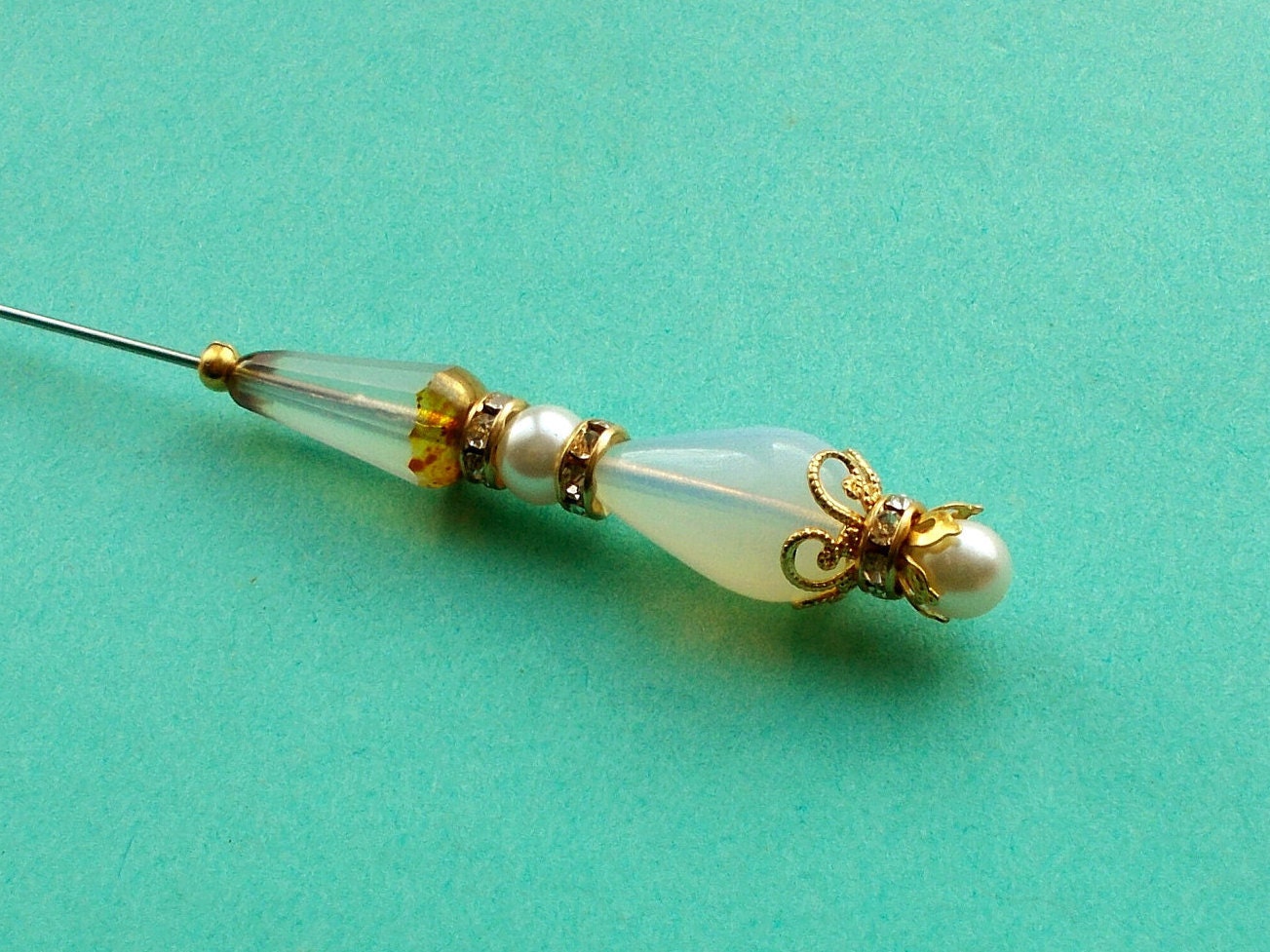 Limited Edition Opaline Glass Faux Pearl Bead And Gold Coloured Finding