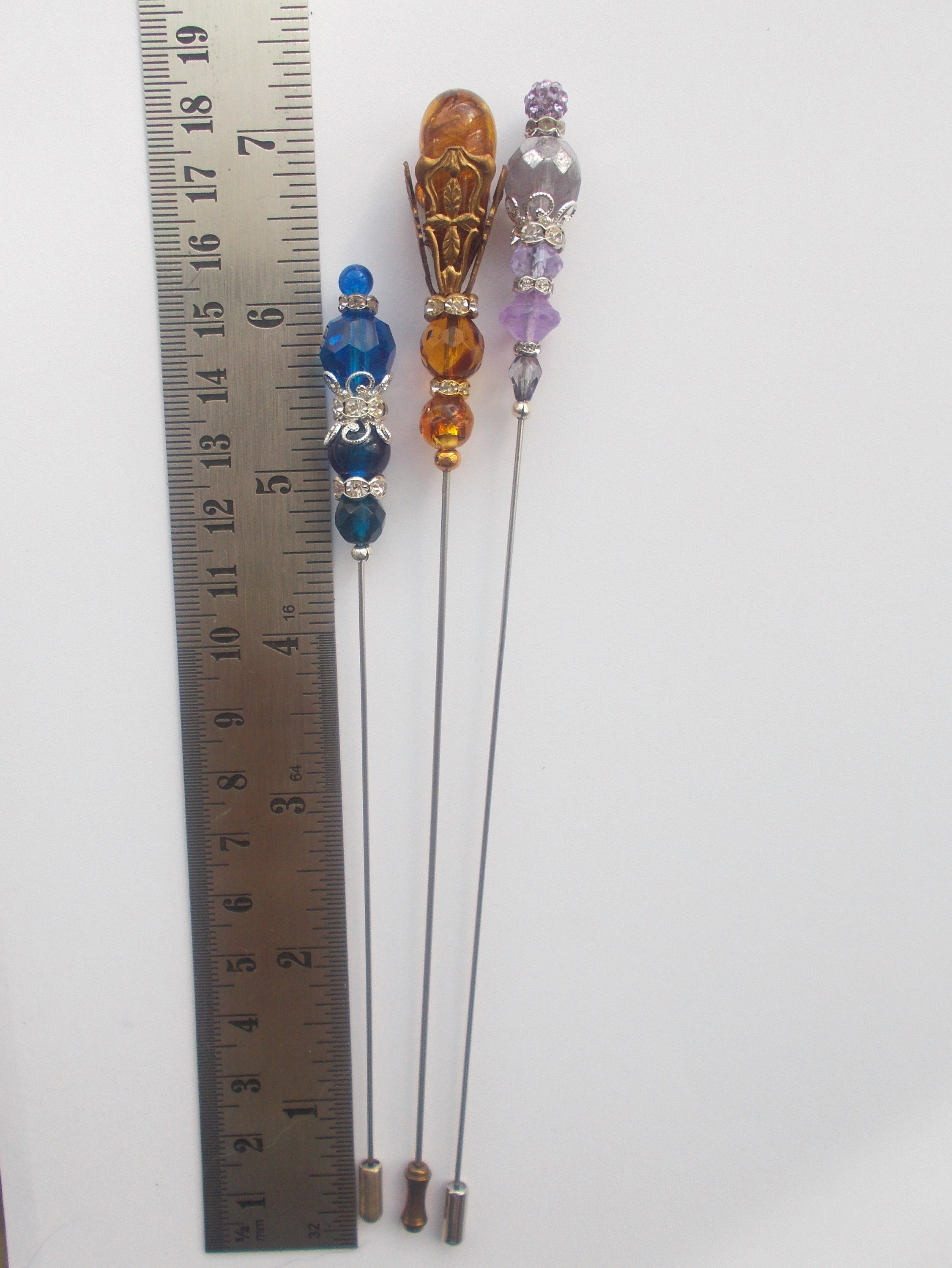 Three Lovely Modern and Vintage Glass Bead Handmade Hatpins / Hat Pin ...