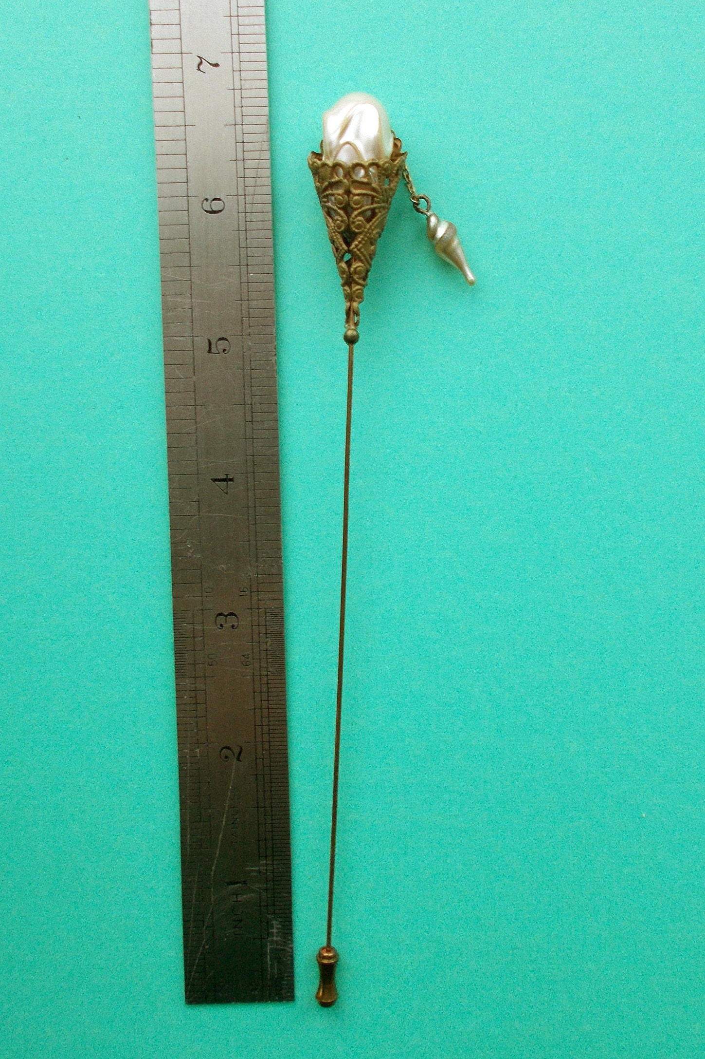 Hatpin Hat Pin Handmade Vintage Faux Pearl Bead And Filigree Finding 6