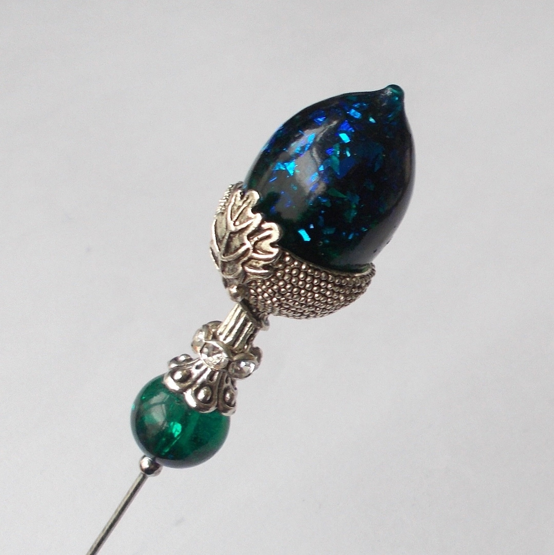 Pretty Blue Resin Acorn Bead 6 Inch Silver Coloured Finding Handmade 1 ...