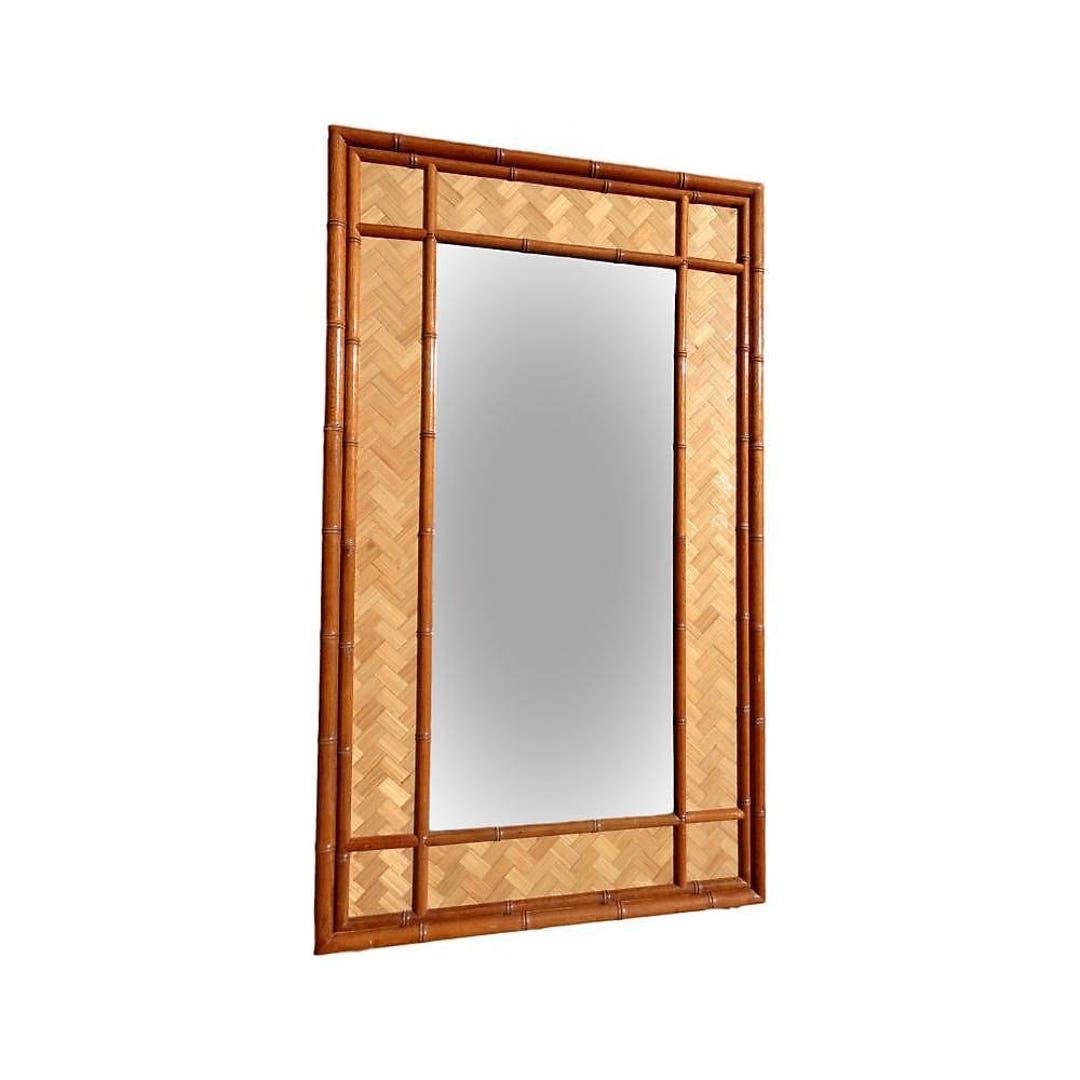 Large Woven Rattan and Faux Bamboo Mirror for Wall Entry - Etsy