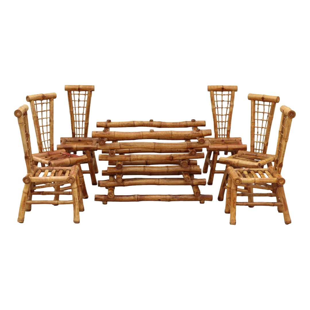 Vintage Antonio Budji Layug Style Chunky Bamboo Dining Set Table and ...