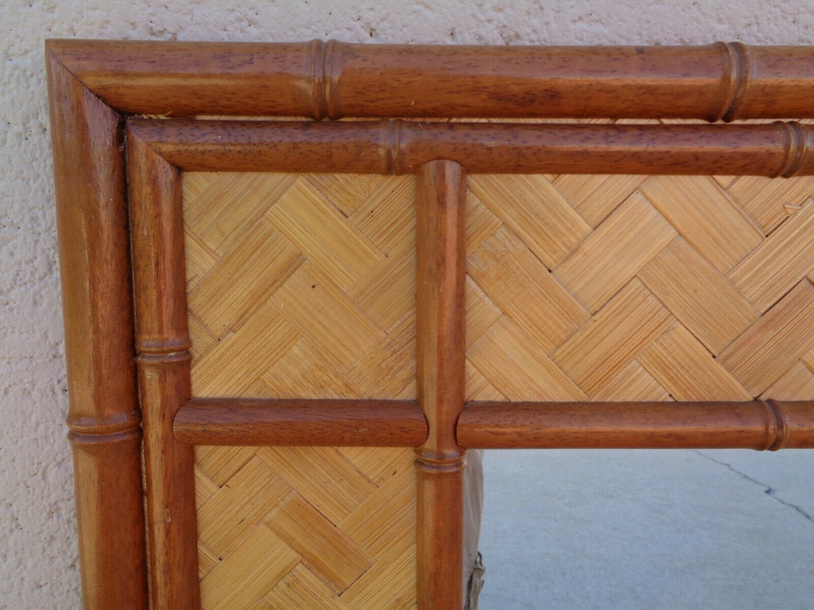 Large Woven Rattan and Faux Bamboo Mirror for Wall Entry - Etsy