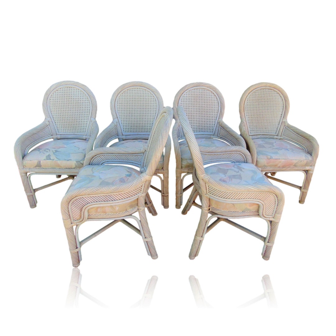 Set of 6 Mcguire Style Twisted Rattan Dining Arm Chairs - Etsy