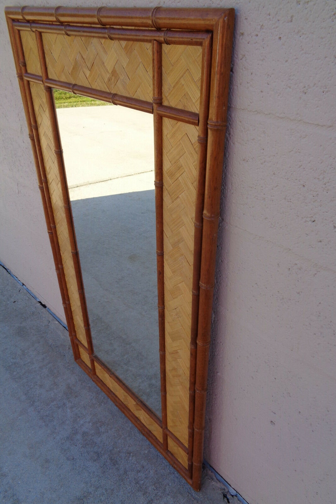Large Woven Rattan and Faux Bamboo Mirror for Wall Entry | Etsy