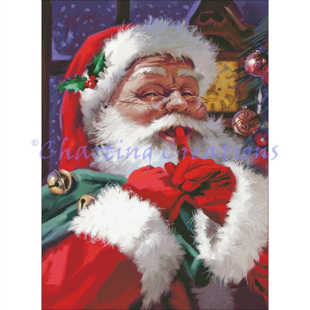 Ssshhh Santa Digital PDF Counted Cross Stitch Pattern - Etsy