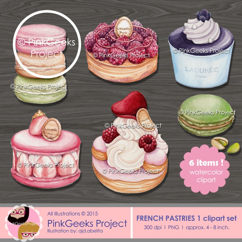 Watercolor French Pastry Clipart Set (PNG, Instant Download) - Etsy