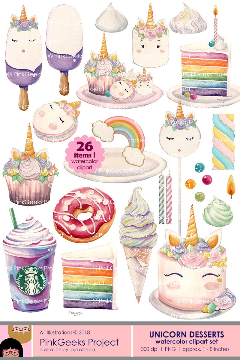UNICORN DESSERTS - Illustration, Printable, Clipart, Wallart, Instant ...