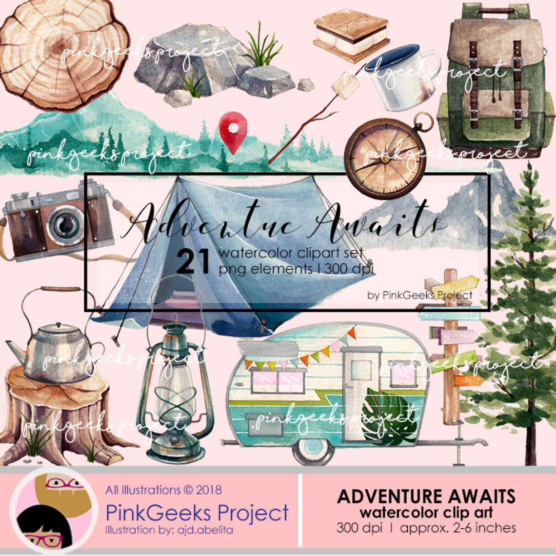 ADVENTURE AWAITS - Watercolor Clipart Set - Etsy