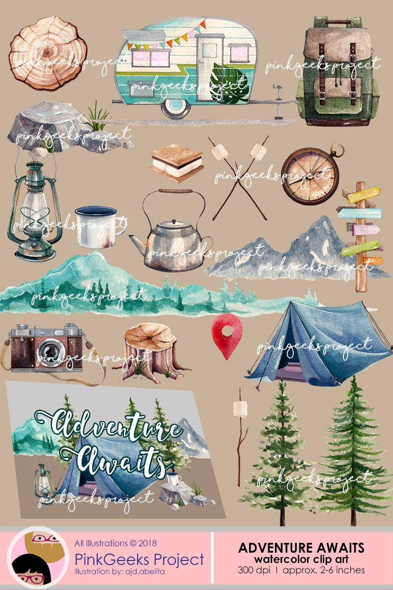 ADVENTURE AWAITS - Watercolor Clipart Set - Etsy