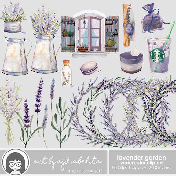 Lavender Garden Watercolor Clipart Set. Illustration | Etsy
