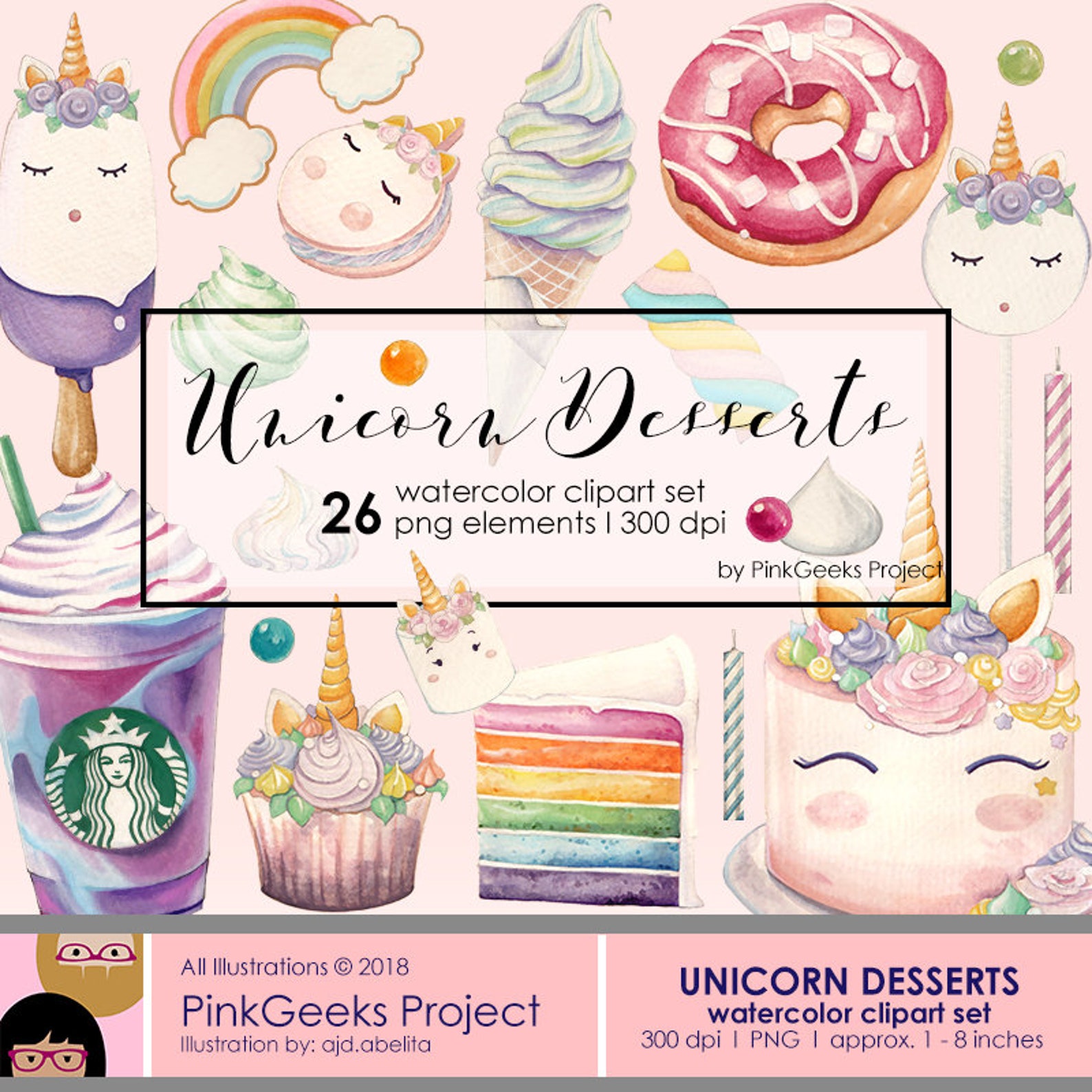 UNICORN DESSERTS - Illustration, Printable, Clipart, Wallart, Instant ...
