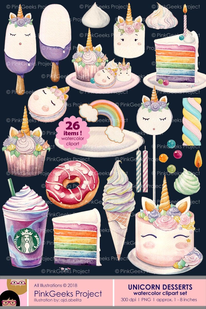 UNICORN DESSERTS - Illustration, Printable, Clipart, Wallart, Instant ...