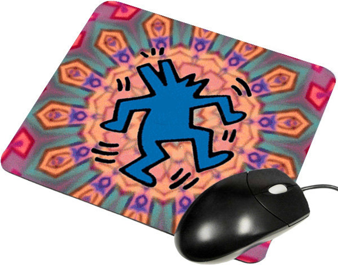 Mouse Pad Colorful Pattern With Blue Cartoon Character Square - Etsy