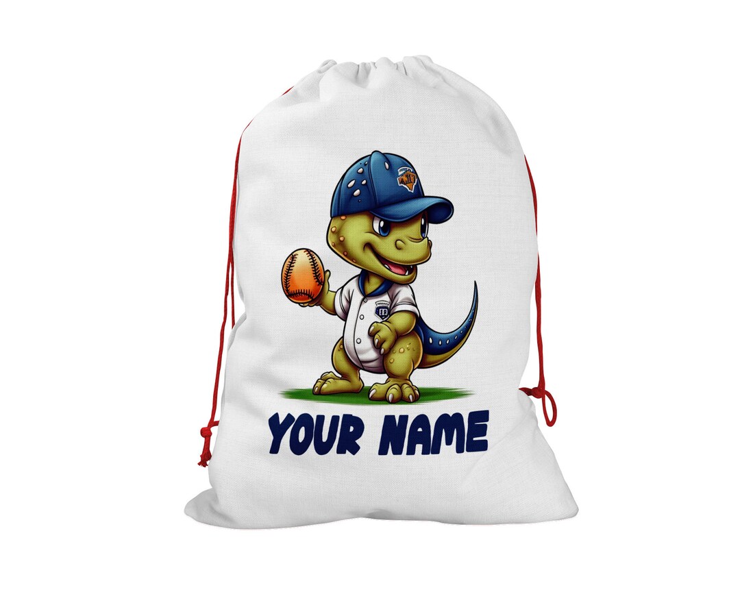Personalized Gift Wrap Bag Custom Name Dinosaur Baseball Pitcher Santa ...