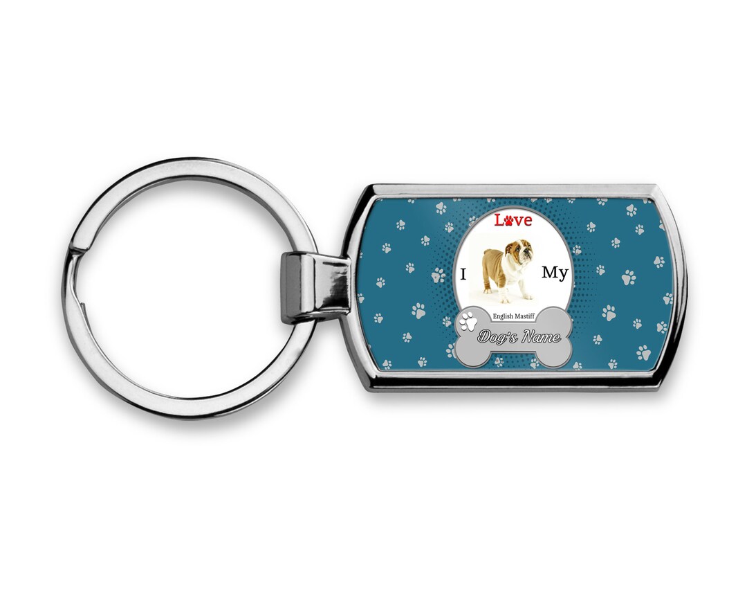 Personalized Keychain Custom Name I Love My English Mastiff Dog Lover ...
