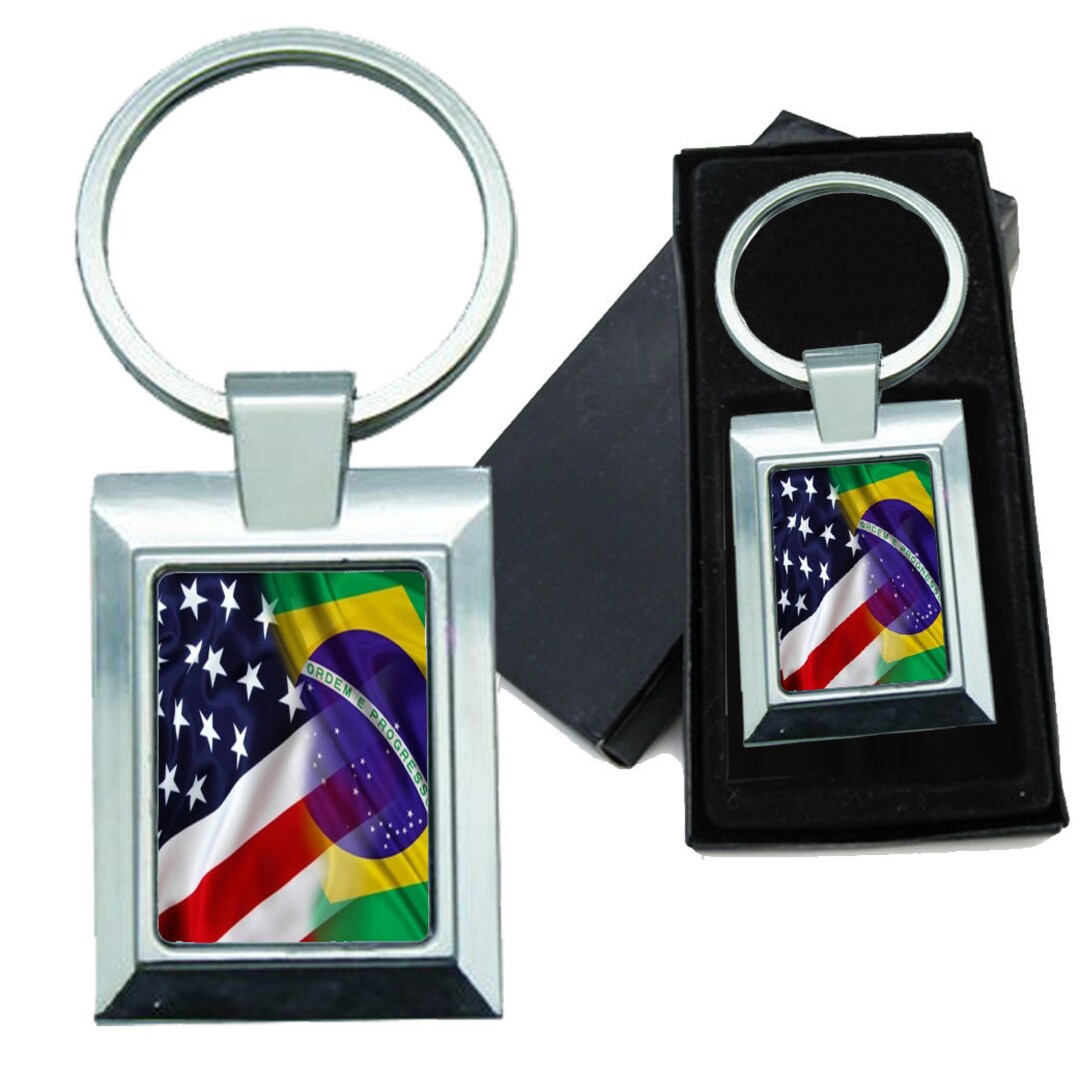 Keychain Mixed USA and Brazil Flag Rectangle Metal - Etsy