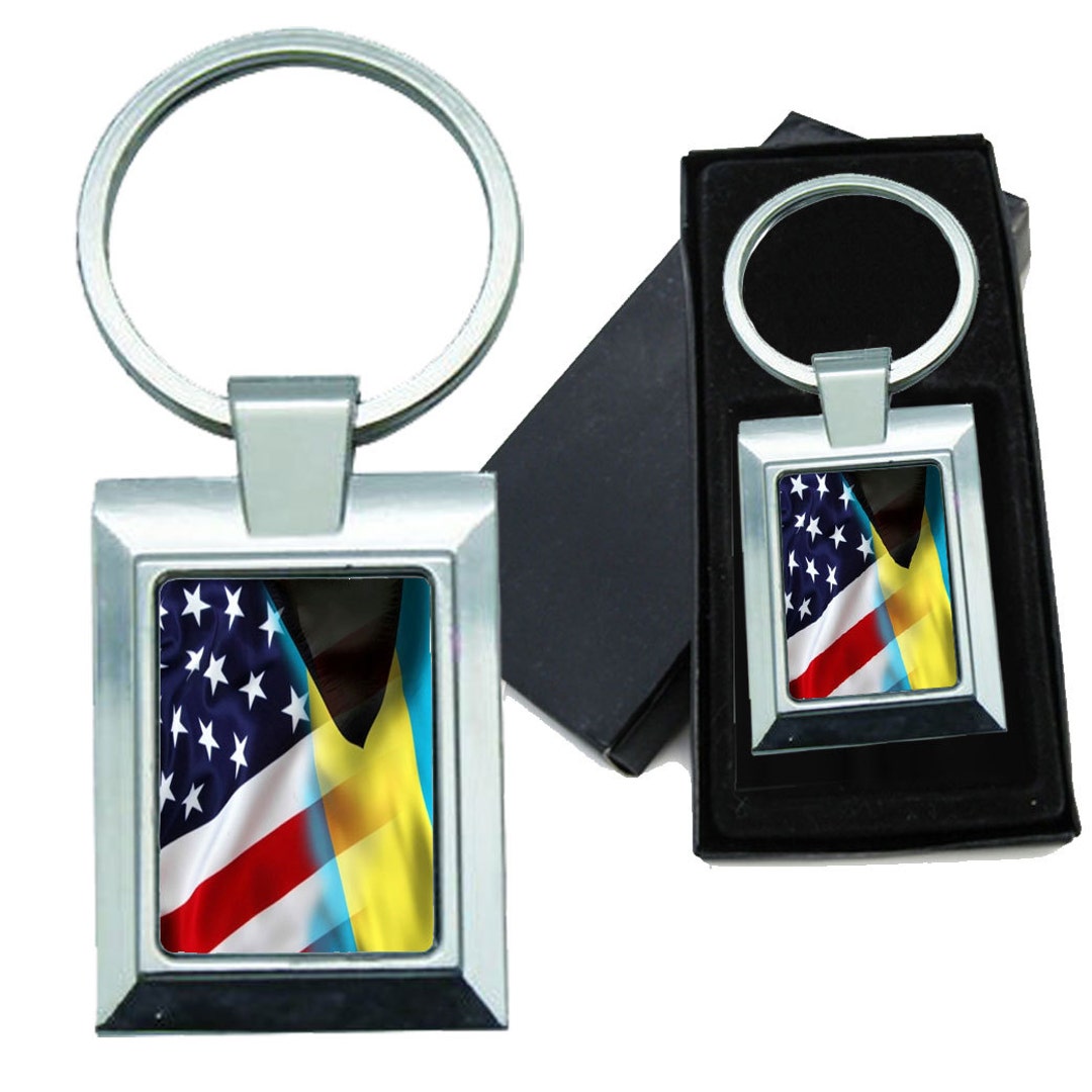 Keychain Mixed USA and Bahamas Flag Rectangle Metal - Etsy