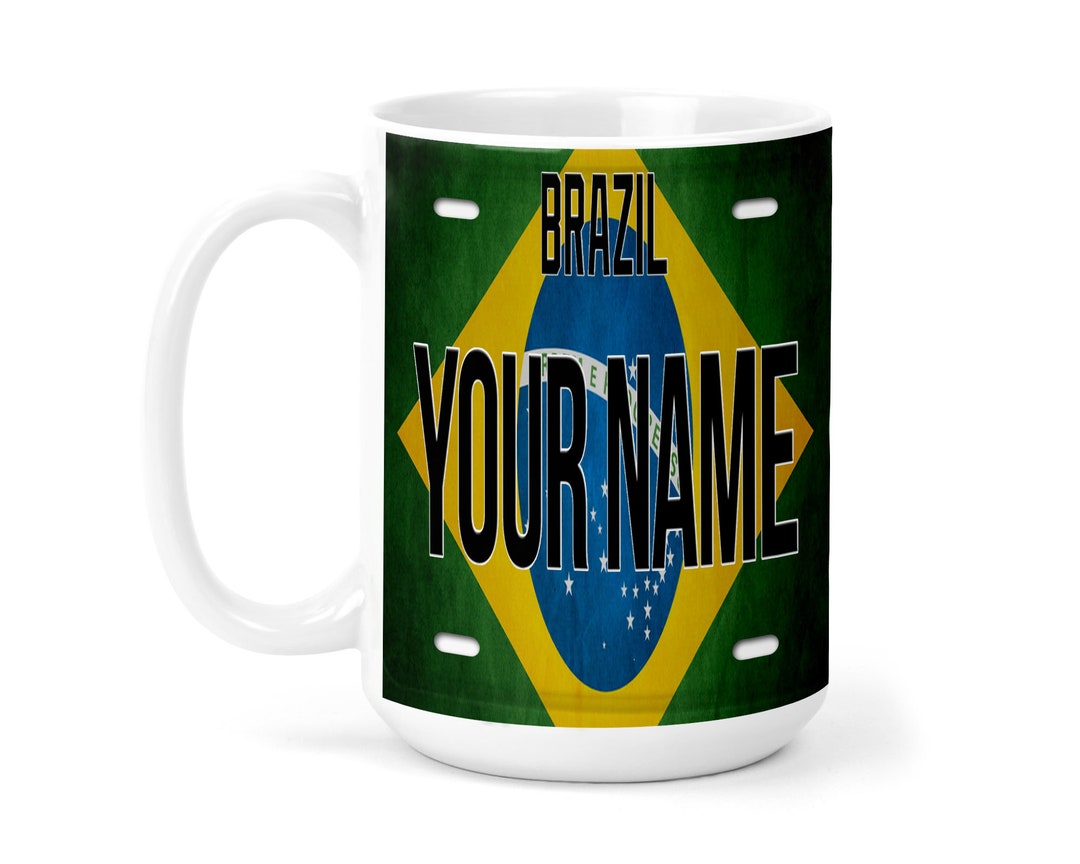 Personalized Mug Custom Name License Brazil Flag Plate 15oz Ceramic Mug ...
