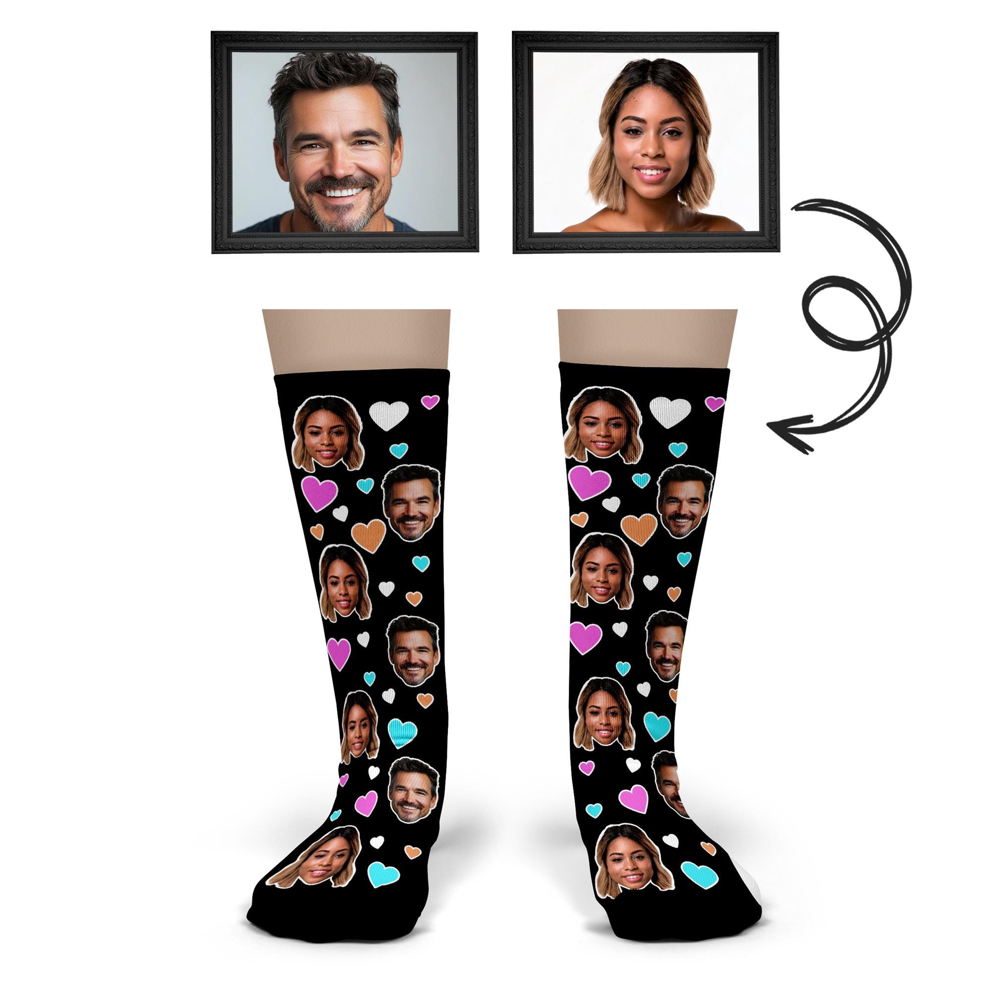 Personalized Custom Couple Photo Socks – Face Socks With Colorful ...