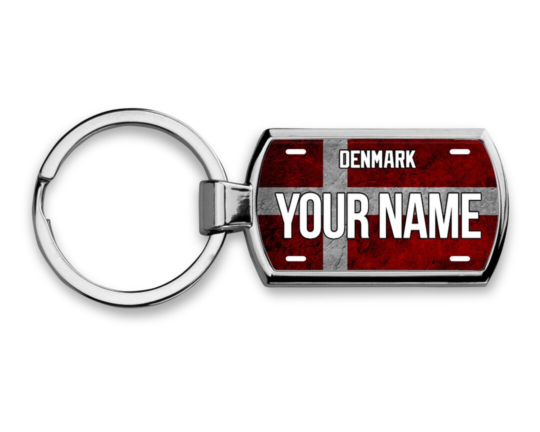 Personalized Keychain Custom Name License Denmark Flag Plate Metal - Etsy
