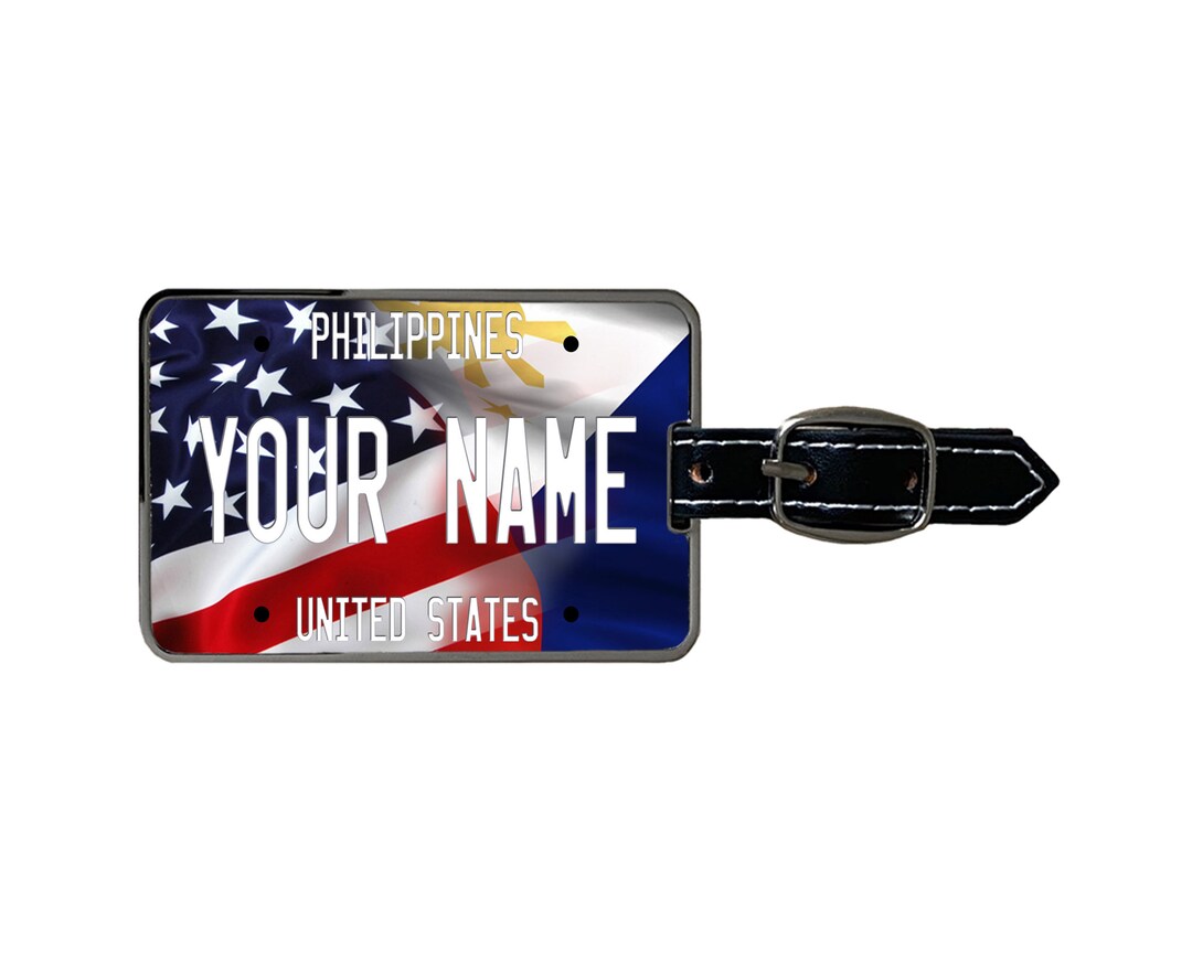 Personalized Luggage Tag Custom Name Mixed USA and Philippines Flag ...