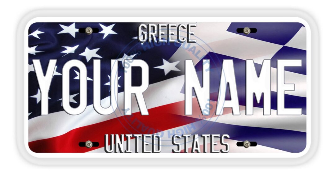 Personalized License Plate Mixed USA and Greece Flag Vanity Tag Vehicle ...