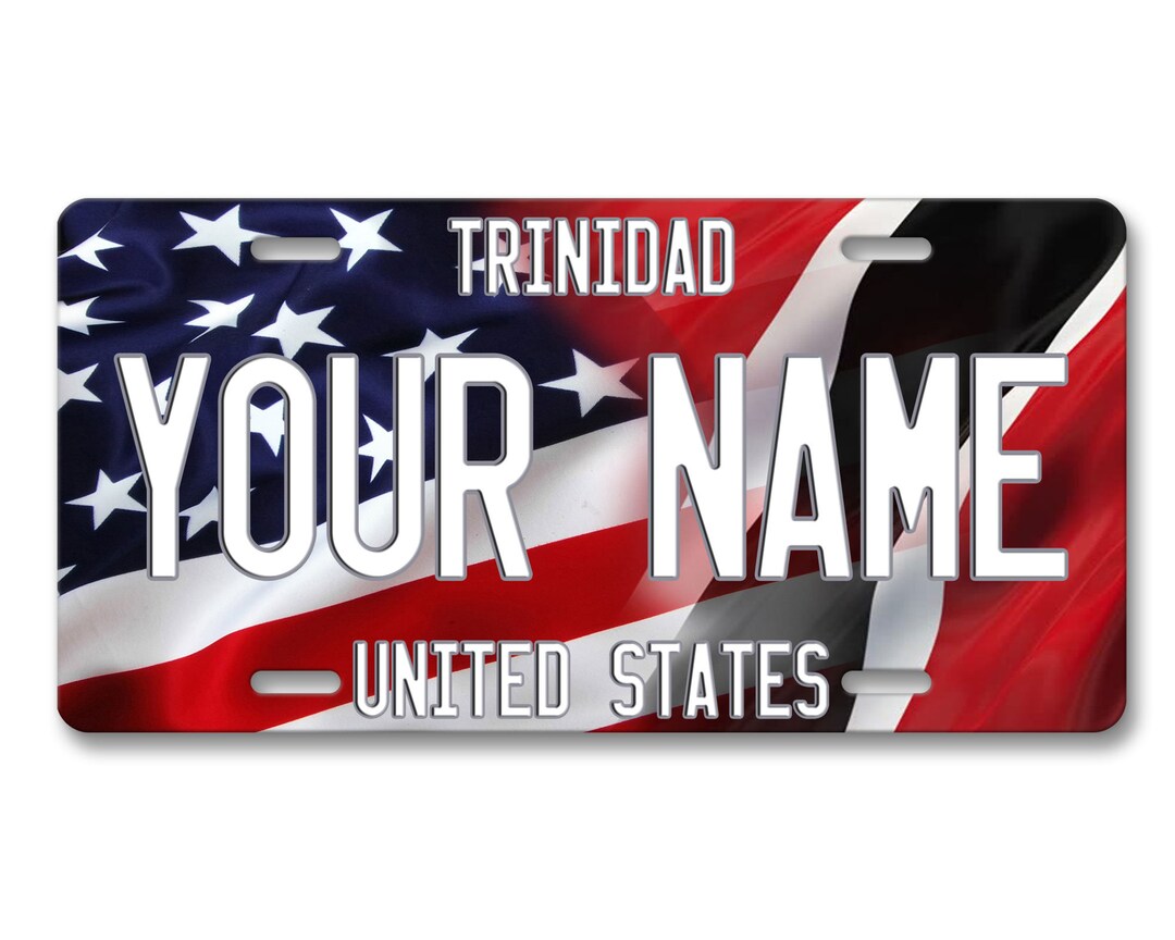 Personalized License Plate Custom Name Mixed USA and Trinidad Flag ...