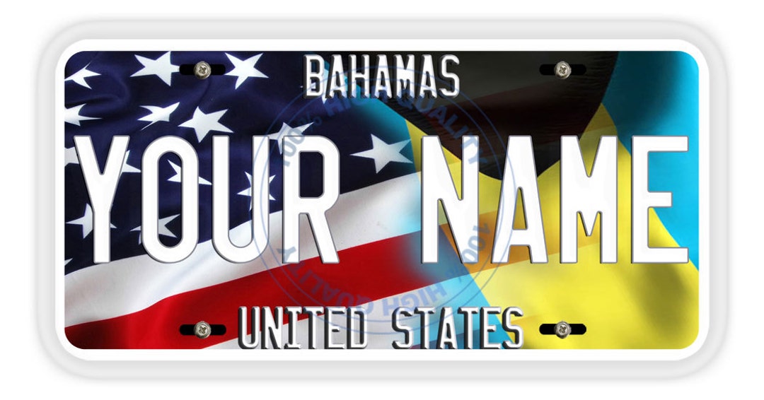 Personalized License Plate Mixed USA and Bahamas Flag Vanity Tag ...