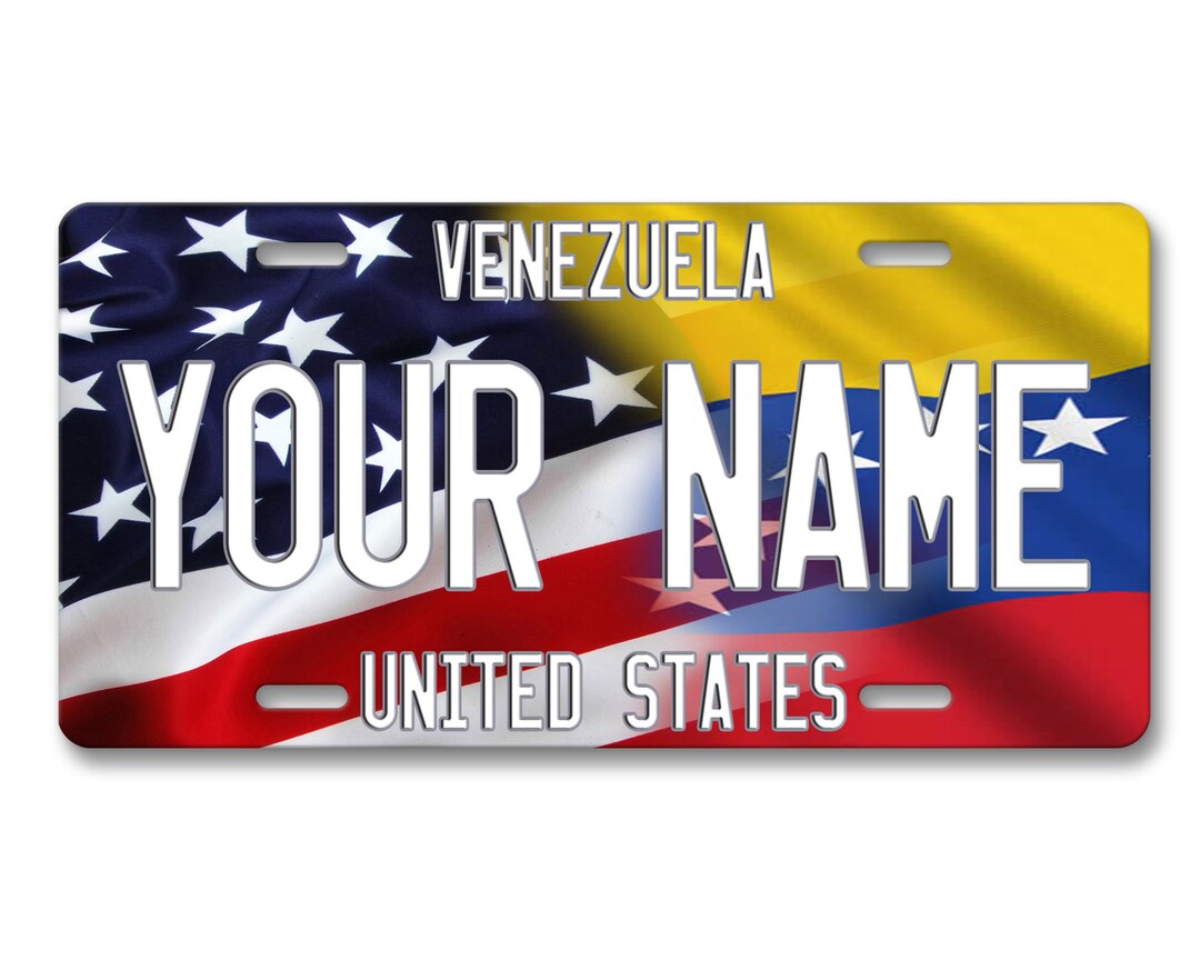 Personalized License Plate Custom Name Mixed USA and Venezuela Flag ...