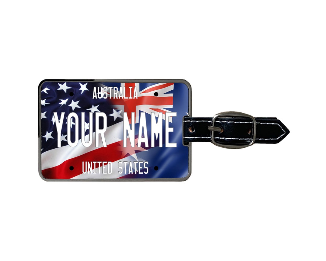 Personalized Luggage Tag Custom Name Mixed USA and Australia Flag With ...