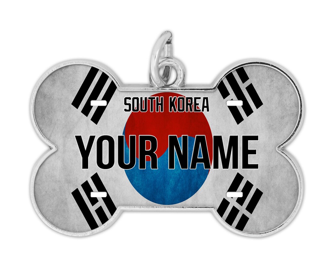 Personalized Dog Tag Custom South Korea Name Country Flag Bone Shaped ...