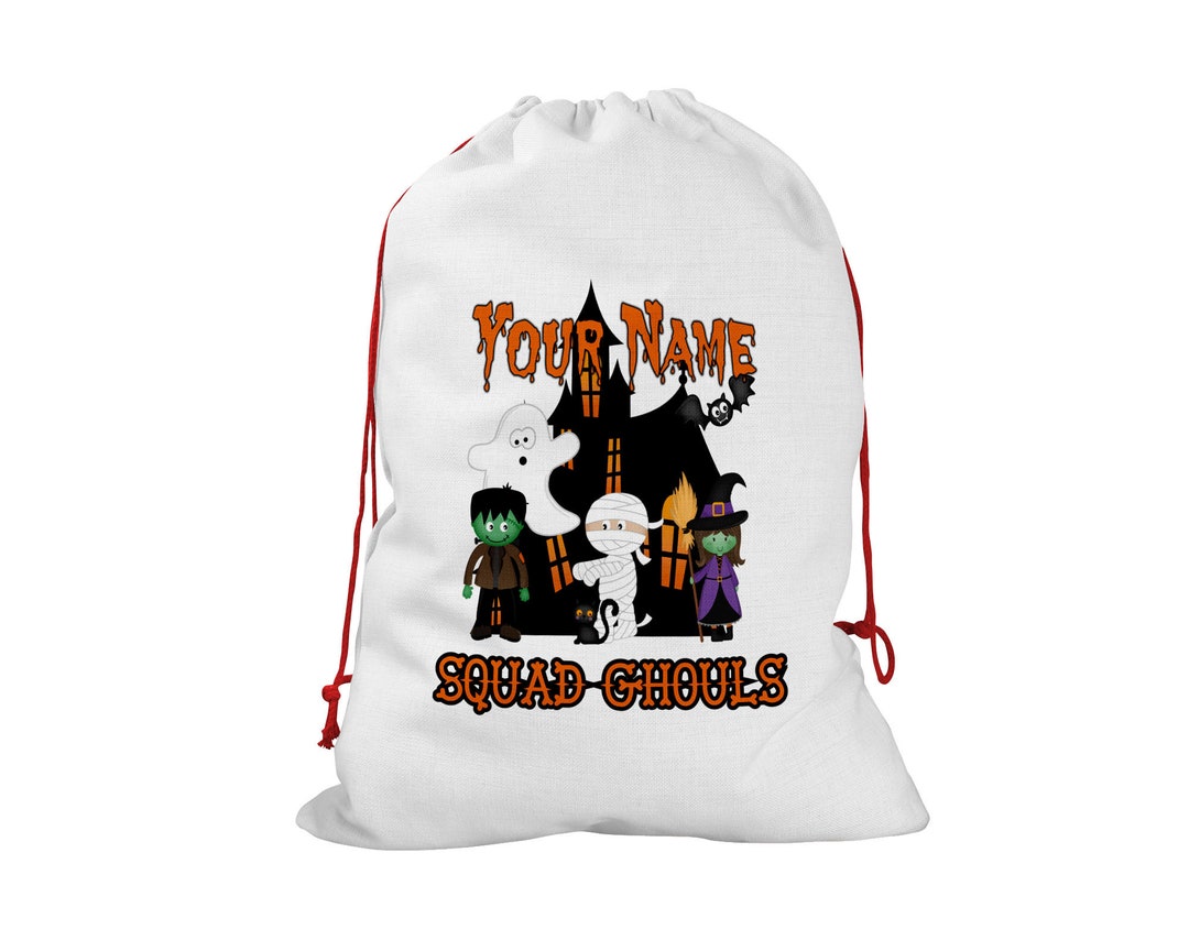 Personalized Gift Wrap Bag Custom Name Halloween Squad Ghouls Santa ...