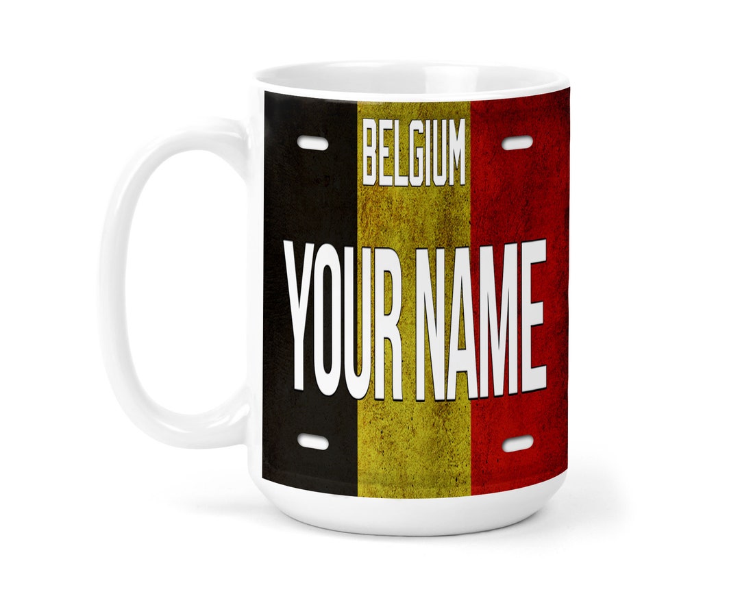 Personalized Mug Custom Name License Belgium Flag Plate 15oz Ceramic ...