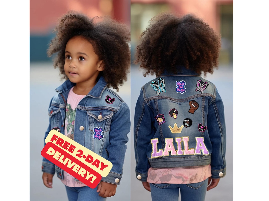 Girls Personalized Custom Name Denim Jean Jacket With Black Girl Love ...
