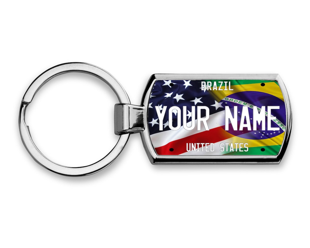 Personalized Keychain Mixed USA and Brazil Flag License Plate Metal - Etsy