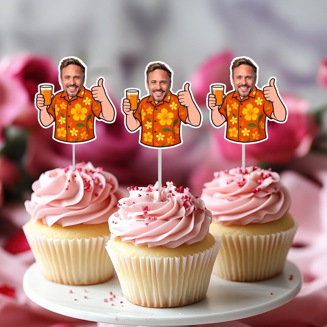 Bleu Reign Personalized Luau Face Cupcake Toppers | Custom Tropical ...