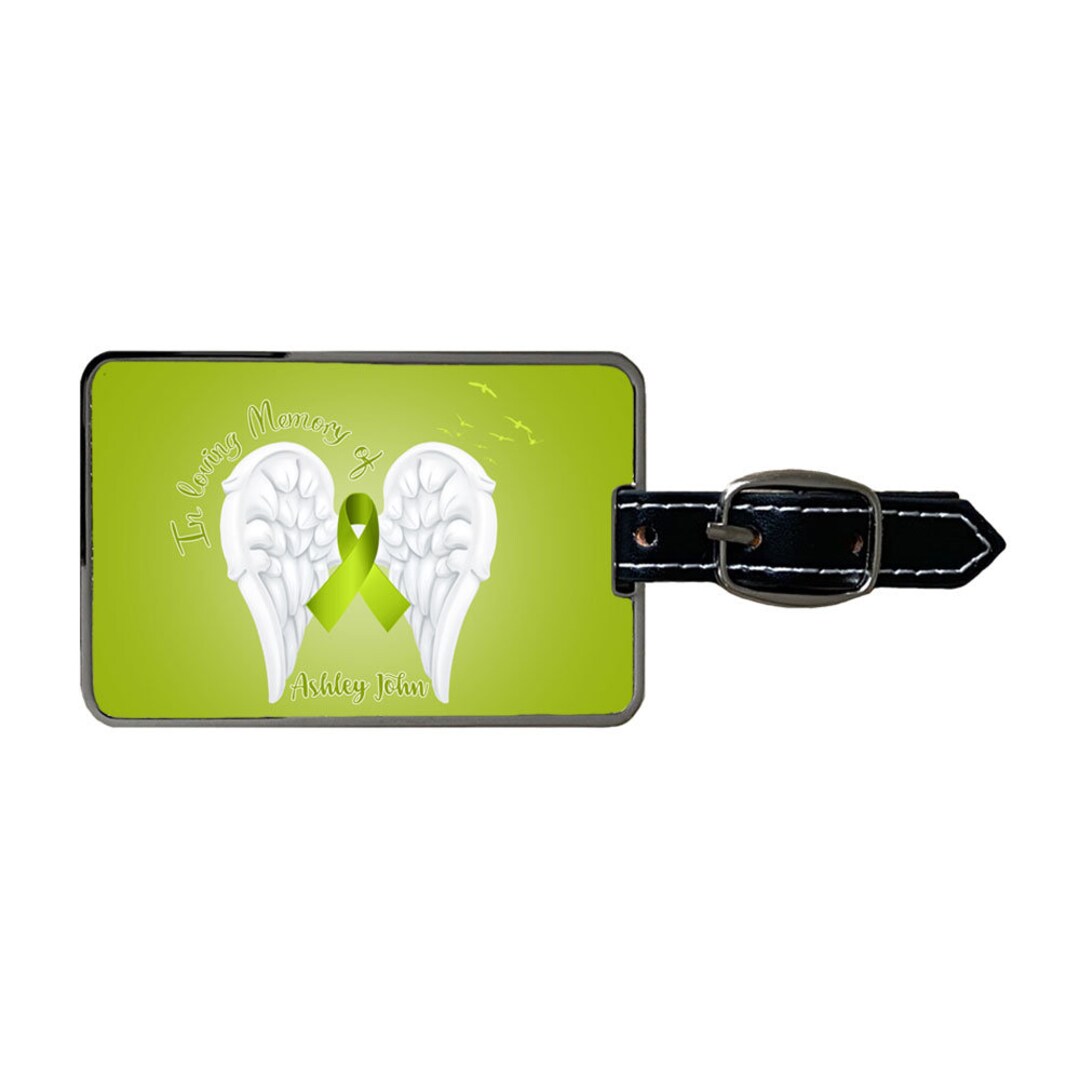 Personalized Luggage Tag Custom Name Lymphoma Cancer Wings Ribbon in ...