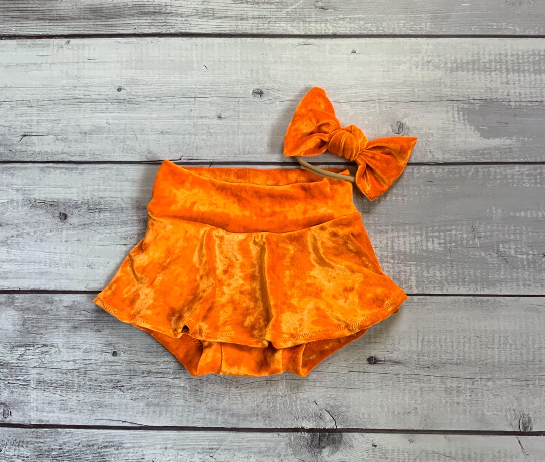 Orange Crushed Velvet Skirted Bummie Toddler Halloween Velvet Diaper Cover Diaper Cover Girls ...