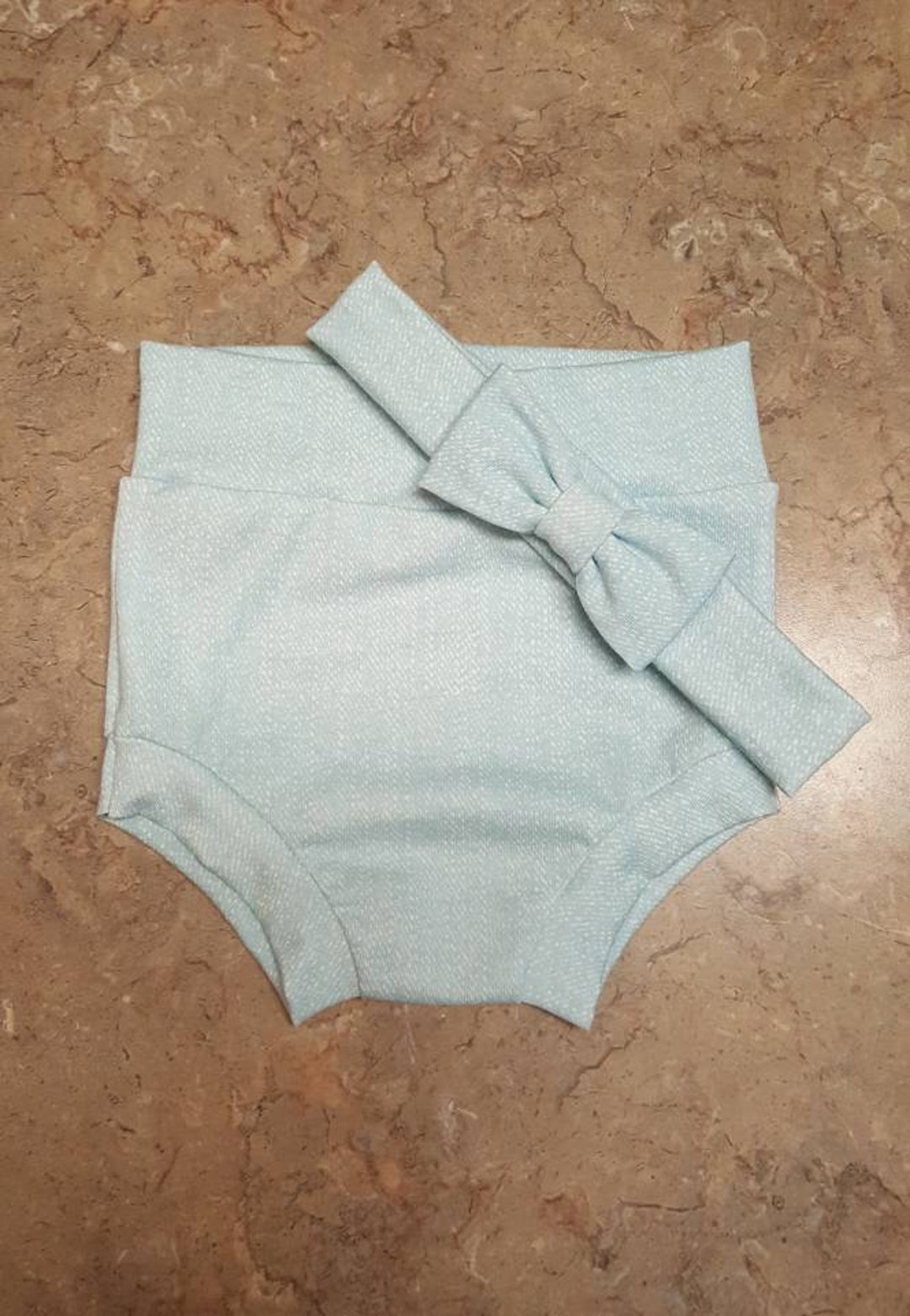 Light Denim Print Jersey Knit Bummies With Matching Bow Headband. Baby Girls Bummie Set Toddler ...