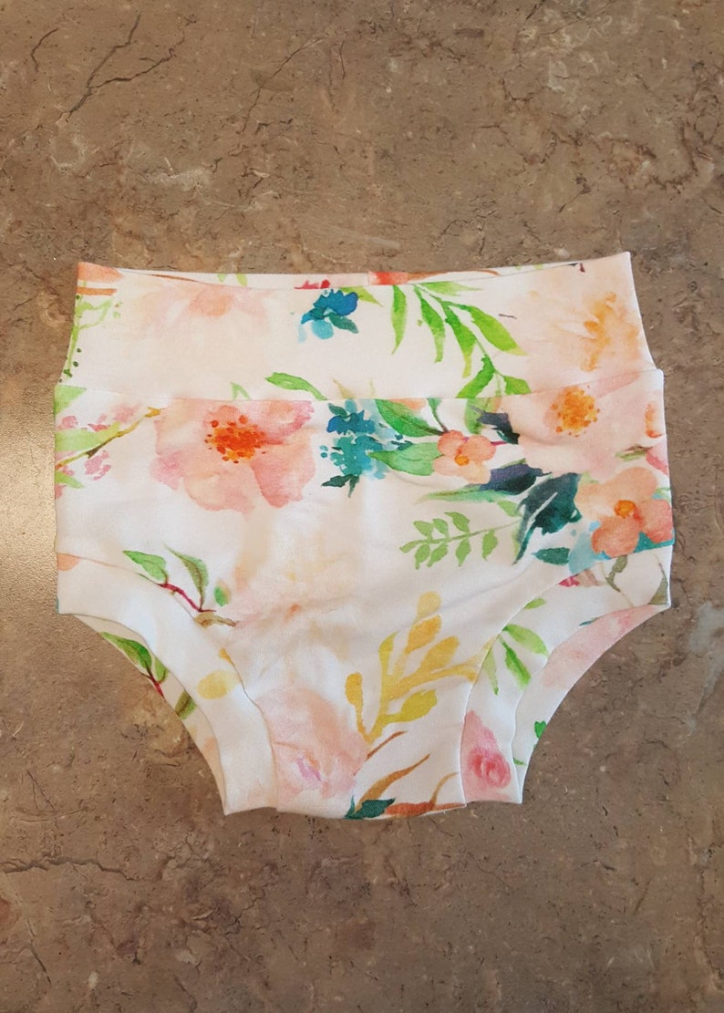 Peach Watercolor Floral Print Jersey Knit Bummies and Top Knot - Etsy
