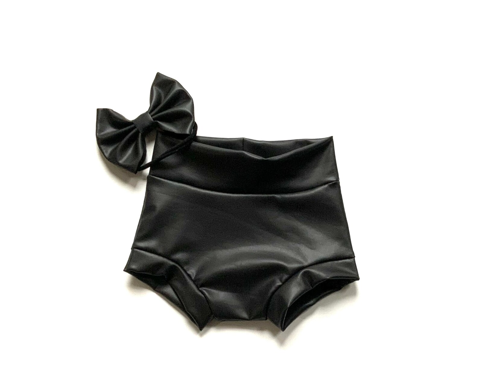Black Vegan Leather Toddler Diaper Cover Girls Large Bow Headband Nylon ...