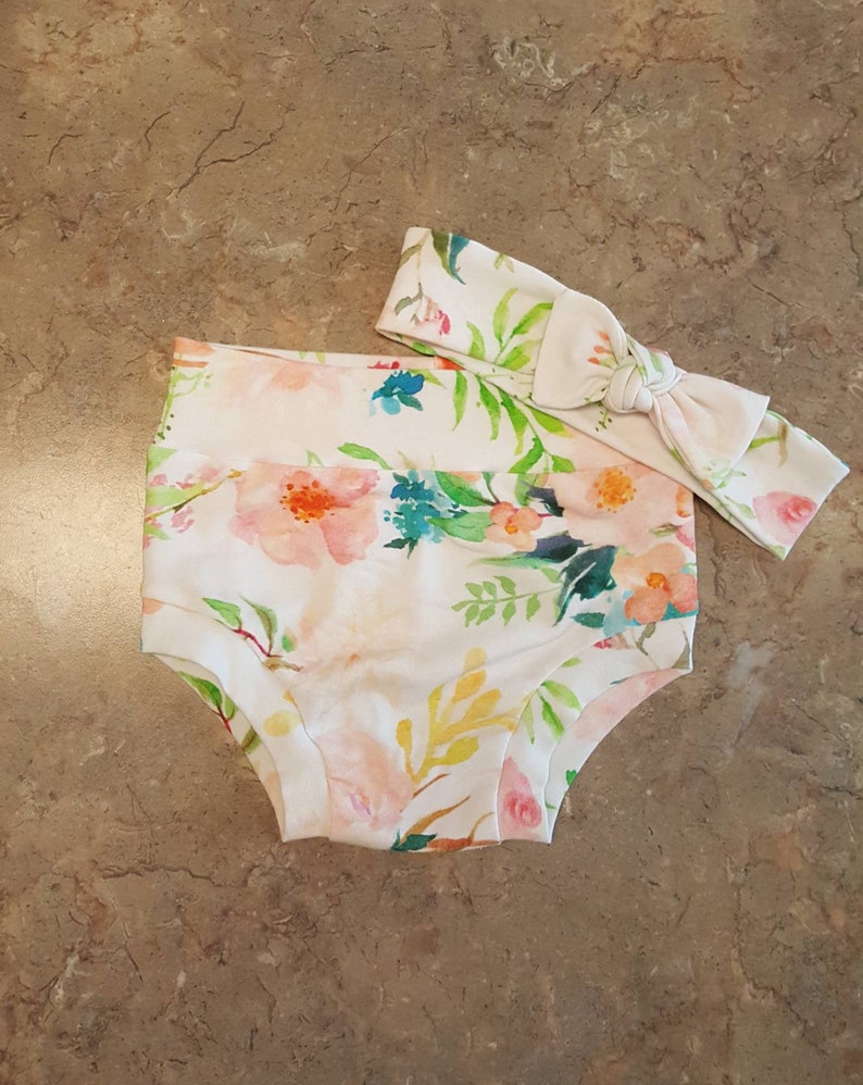 Peach Watercolor Floral Print Jersey Knit Bummies and Top Knot - Etsy