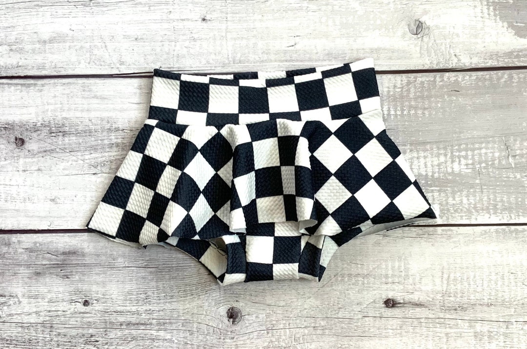 Black and White Checkered Print Bullet Knit Skirted Checker Flag ...