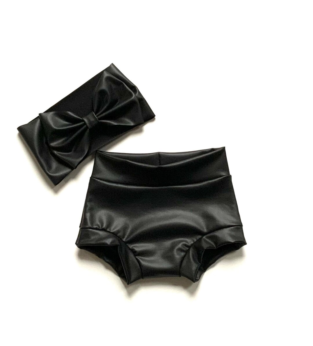 Black Vegan Leather Toddler Diaper Cover Girls Large Bow Headband Nylon ...