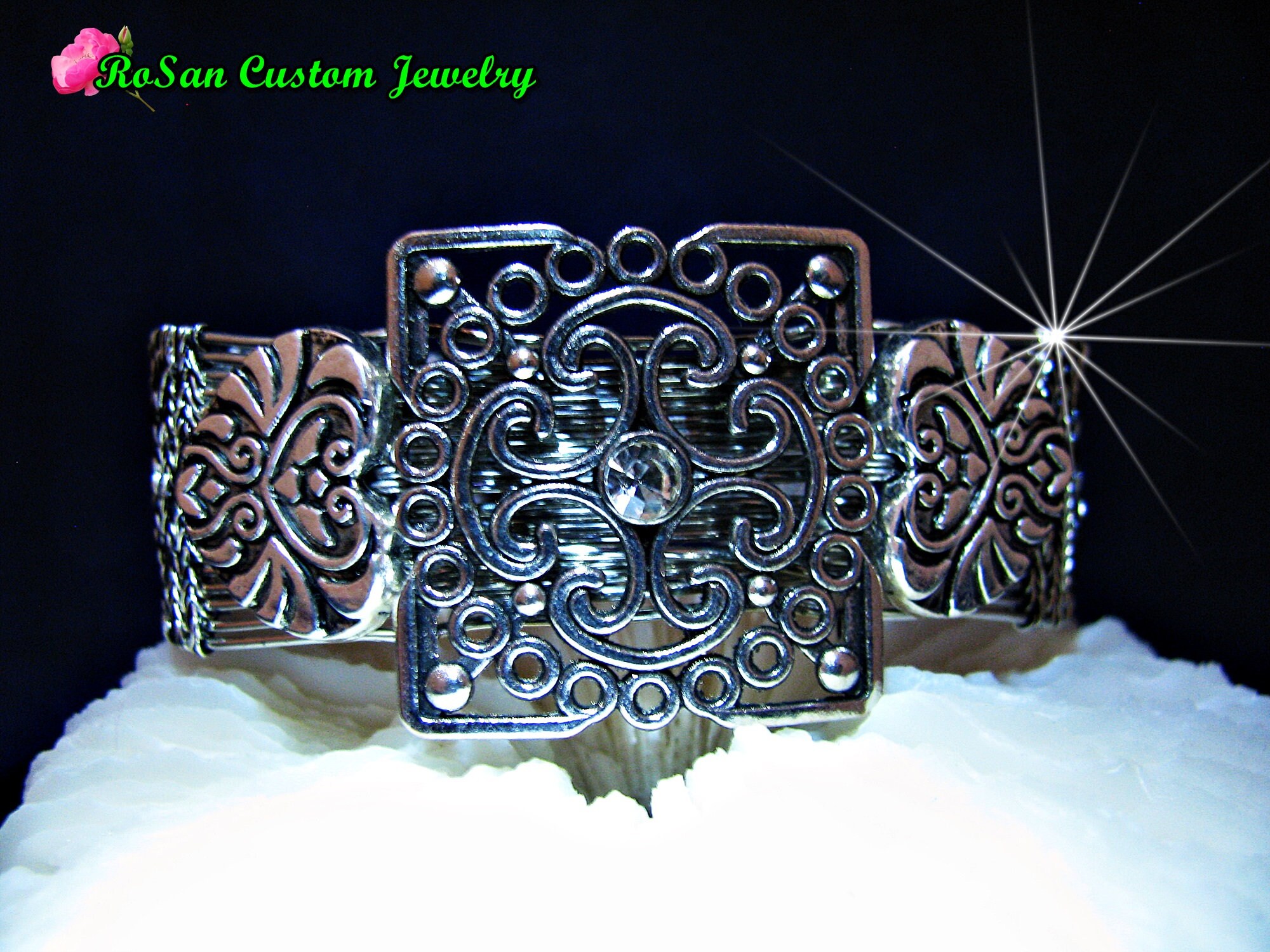 Corona Collection Black and Silver Center Focal Wire Woven Cuff,women's ...