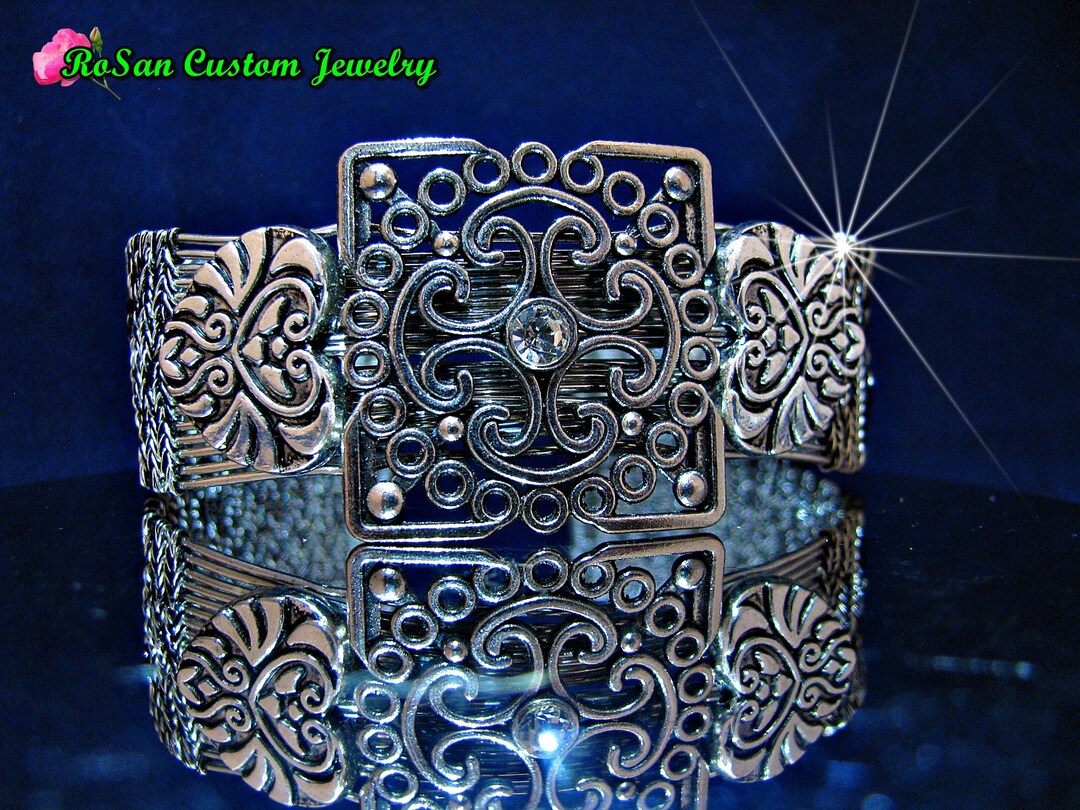 Corona Collection Black and Silver Center Focal Wire Woven Cuff,women's ...