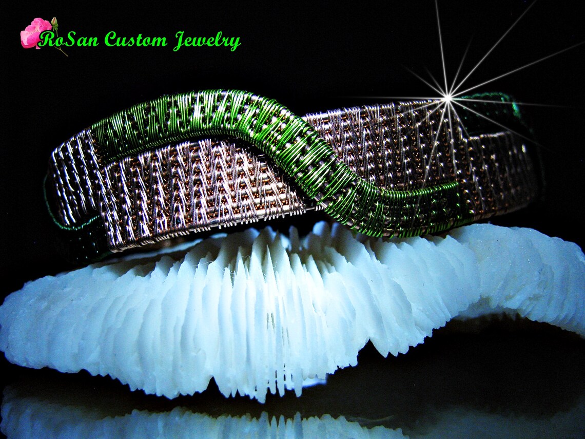 Corona Collection Emerald & Lime Swirl Cuff Wire Woven Bracelet,colored ...